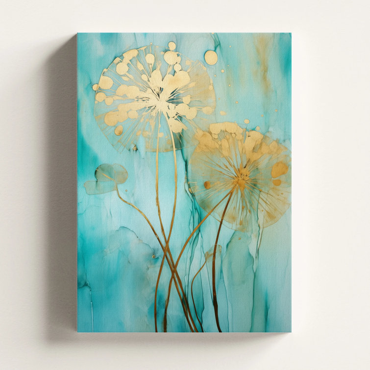 Mercer41 Gold Dandelion Wall Art | Abstract Floral Canvas Print | Wayfair.co.uk